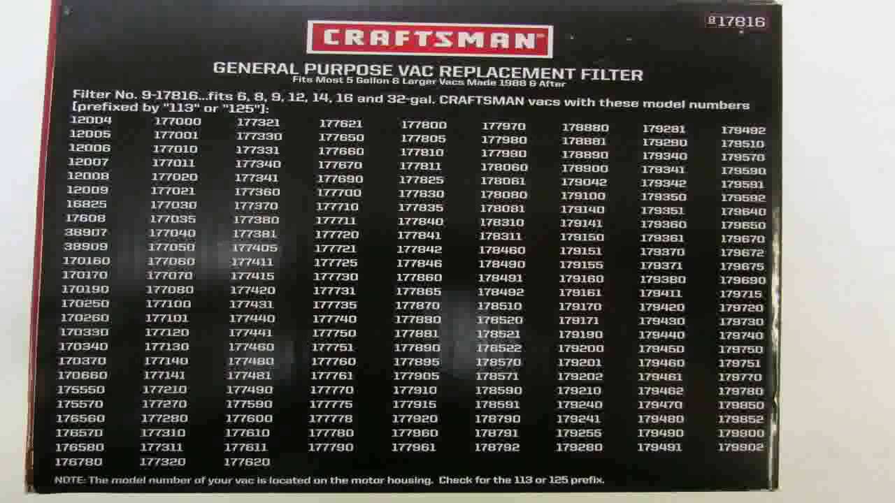 Craftsman 9 17816 Filter Fits All Current Craftsman Vacuums 5 Gallons ...