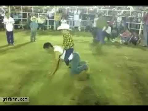 kid rides human rodeo - YouTube