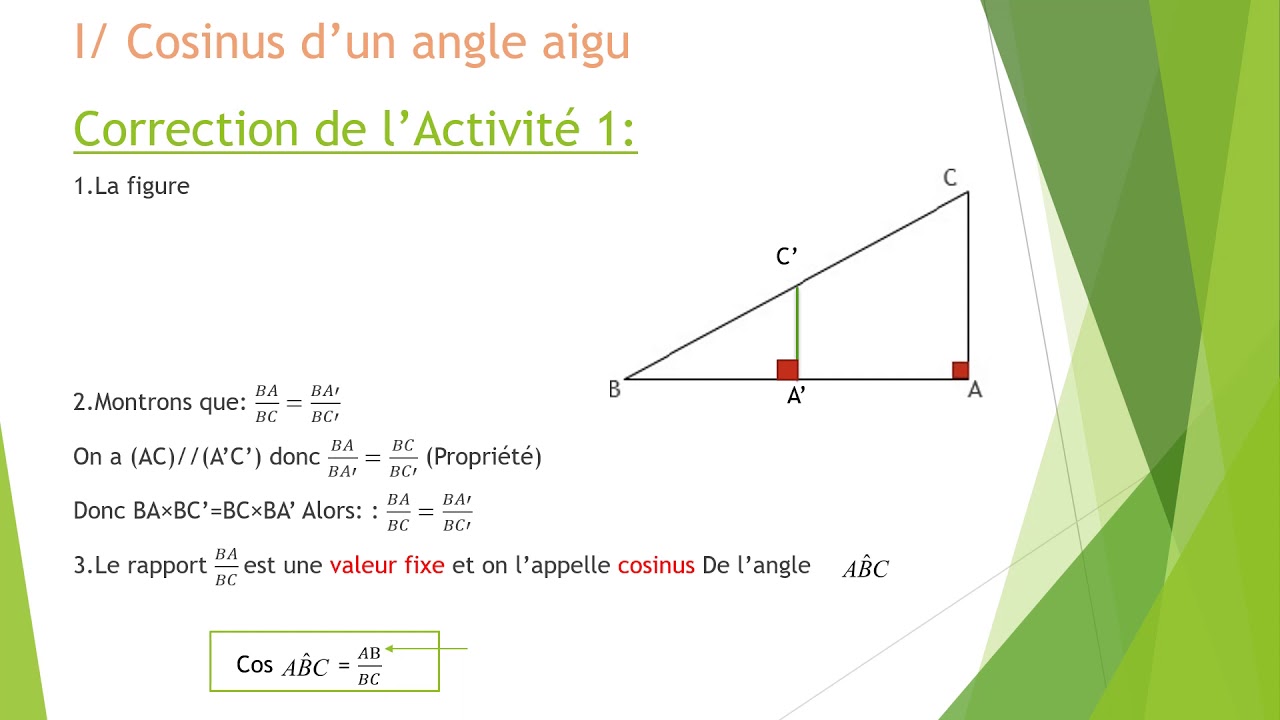 Cosinus d'un angle aigu - 2APIC - YouTube