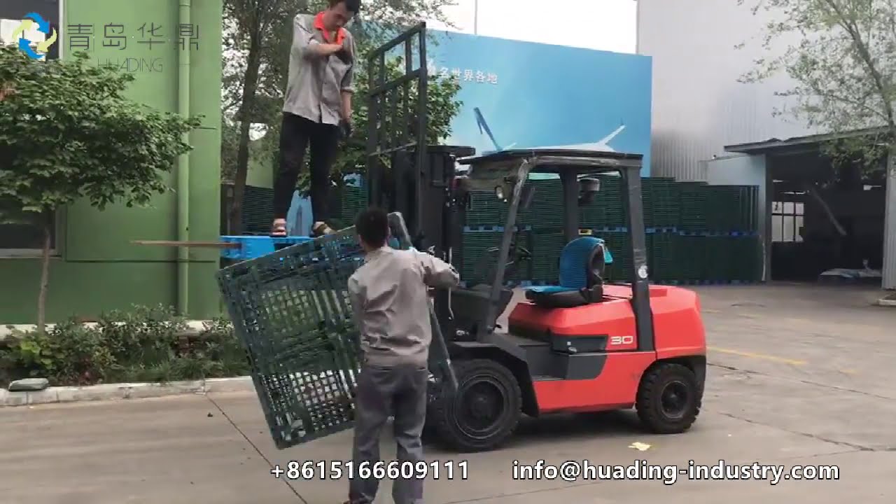 Plastic pallets Full perimetes grid deck drop test - YouTube