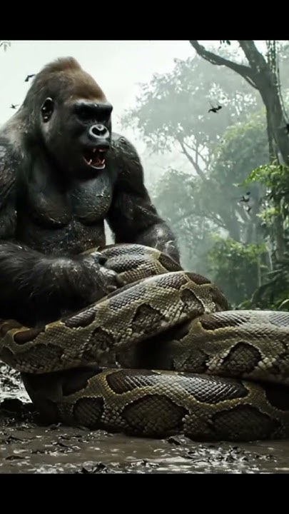 Gorilla vs Python | Intense Waist Wrestling in Jungle Mud। #wildanimals ...