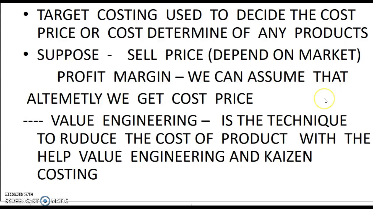 KAIZEN COSTING & TARGET COSTING - COST ACCOUNTING FOR COMMERCE(08 ...