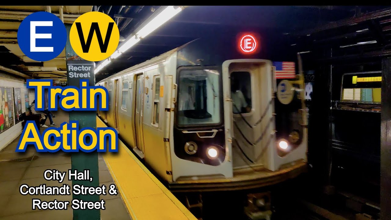NYC Subway: (E) & (W) Train Action on the Lower Broadway Line - YouTube