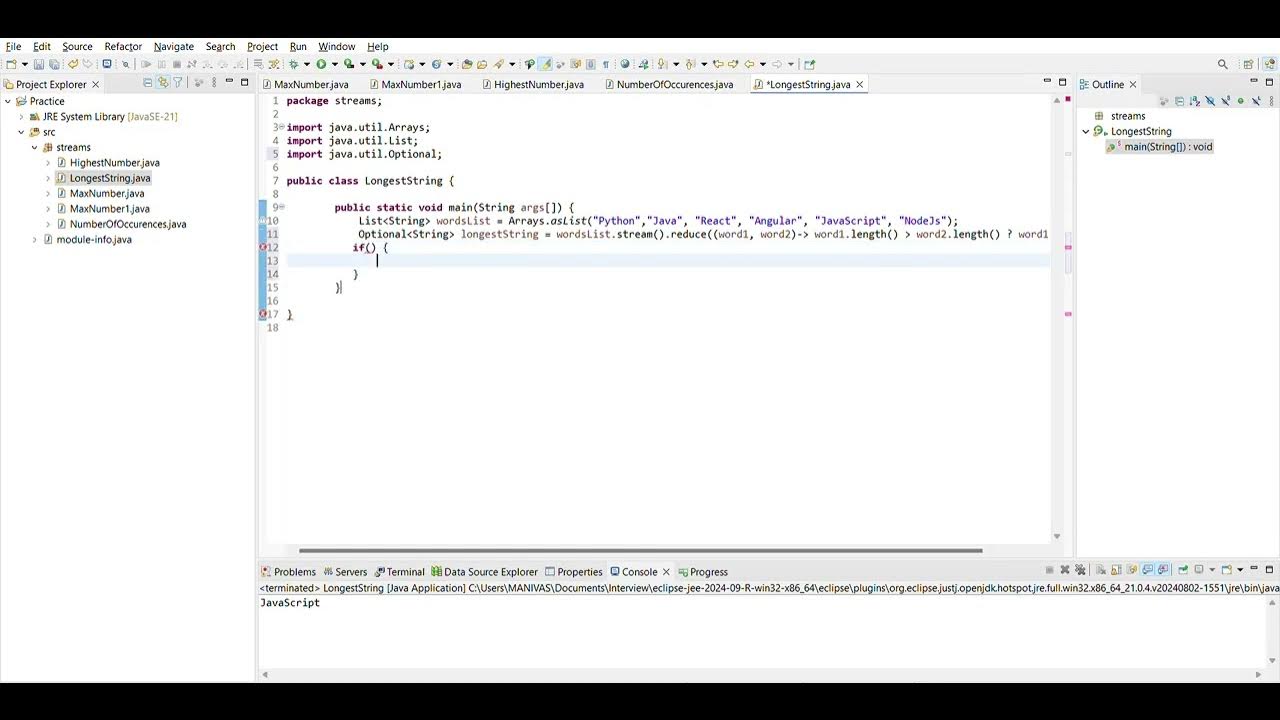 Java 8 program to find out the longest string from the list of strings in Telugu - YouTube