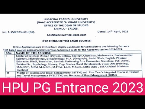 HPU PG Entrance 2023 online application form fill - YouTube