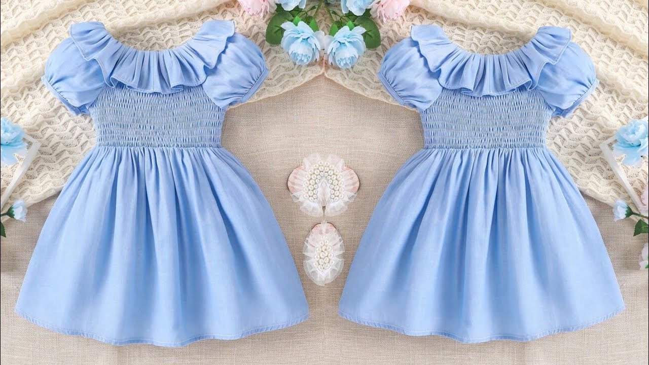 Readymade Style Puff Sleeve Ruffle Shirred Baby Frock Cutting and ...