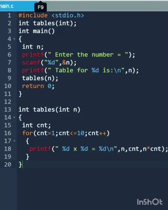 C Language Program Table Any Number Bca Coding Btech Clanguage C Java Python Youtube
