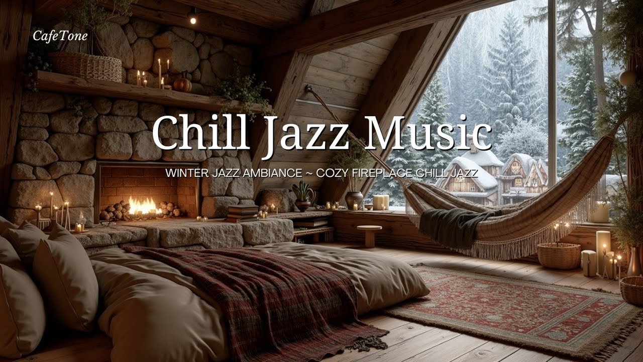 Winter Jazz Ambiance ~ Cozy Fireplace Chill Jazz for Relaxation & Study ...