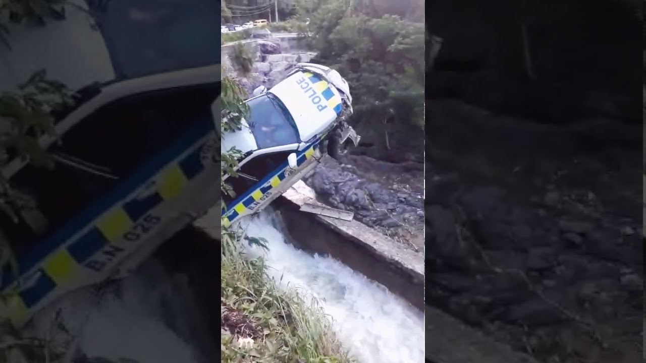 Jamaican police car go off road (108) - YouTube