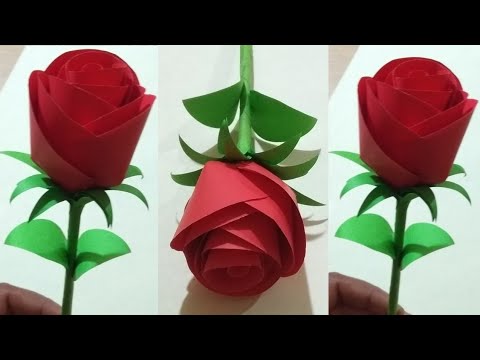 How To Make Very Easy and Simple Paper Rose 🌹 // Red Rose For Valentine ...