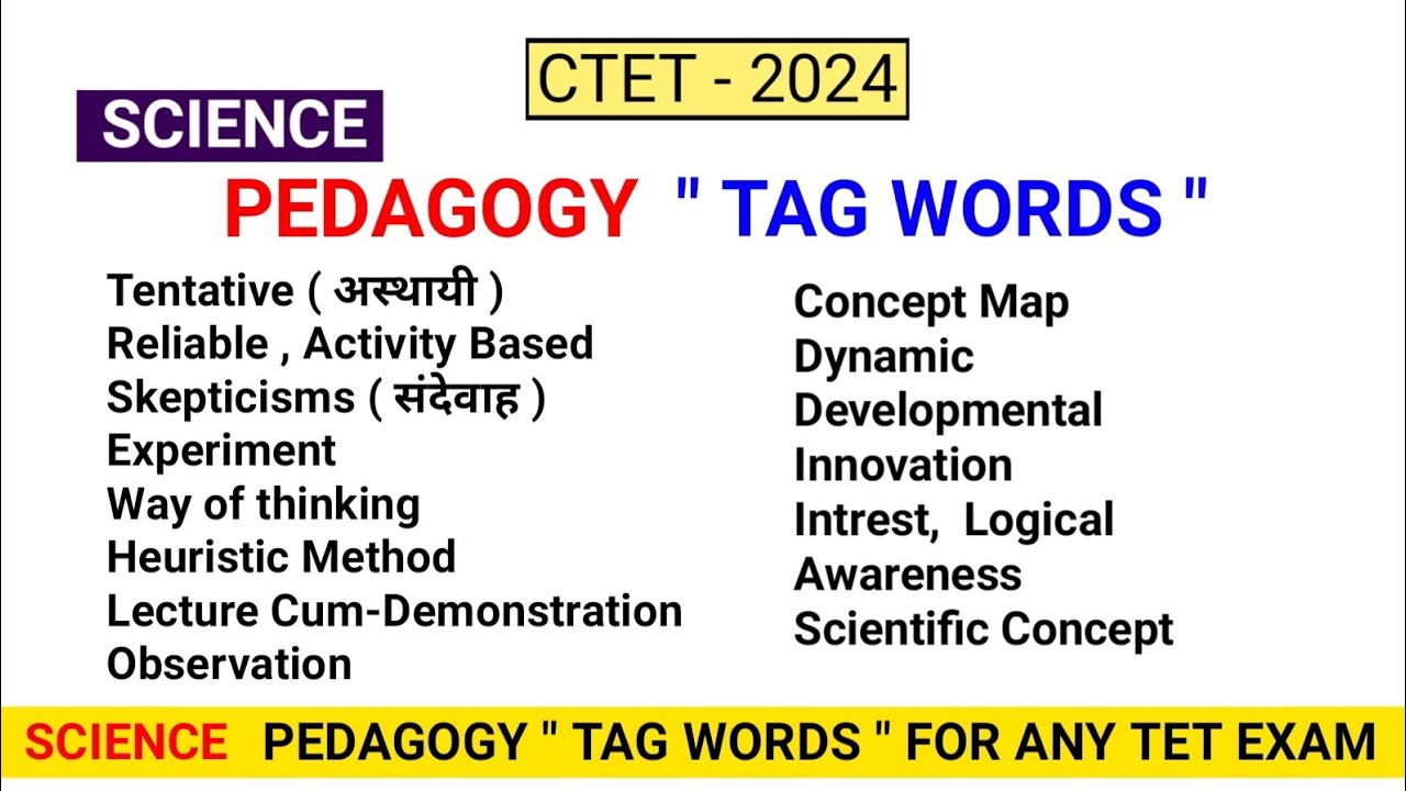 CTET - 2024 | SCIENCE PEDAGOGY | TAG WORDS | MOST IMPORTANT FOR TET ...