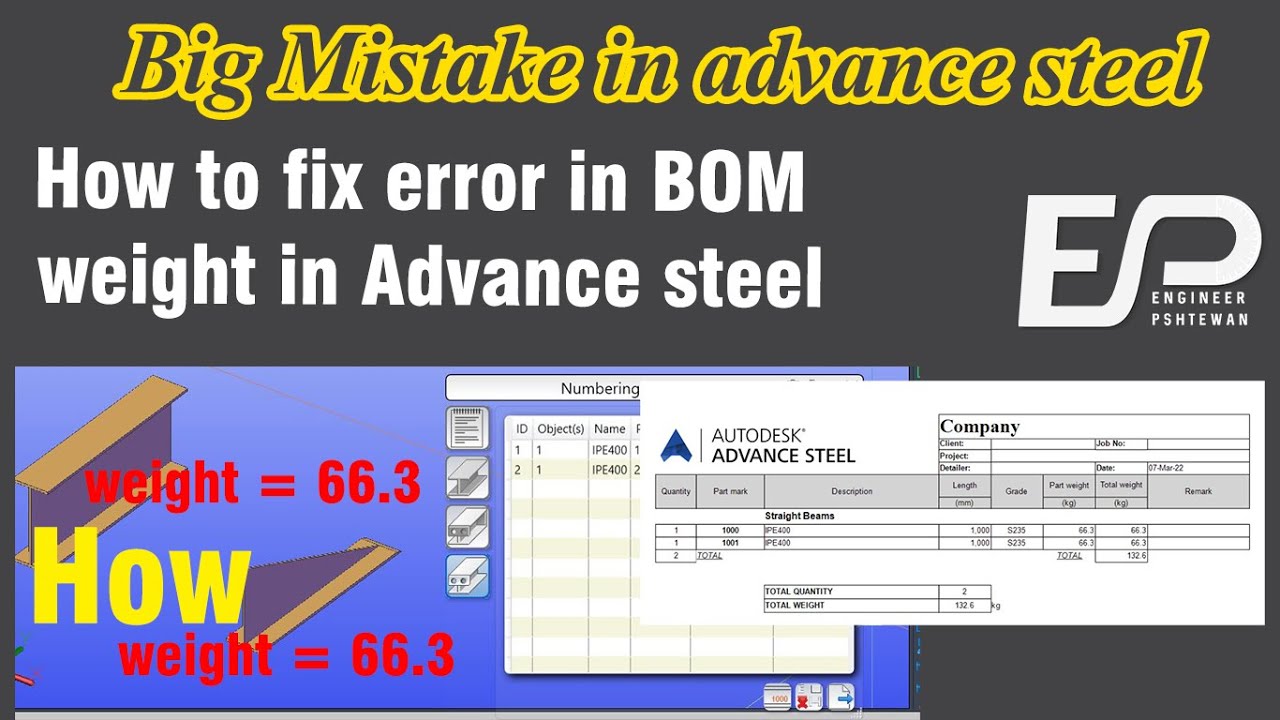Fix BOM Weight Problem in advance steel - YouTube