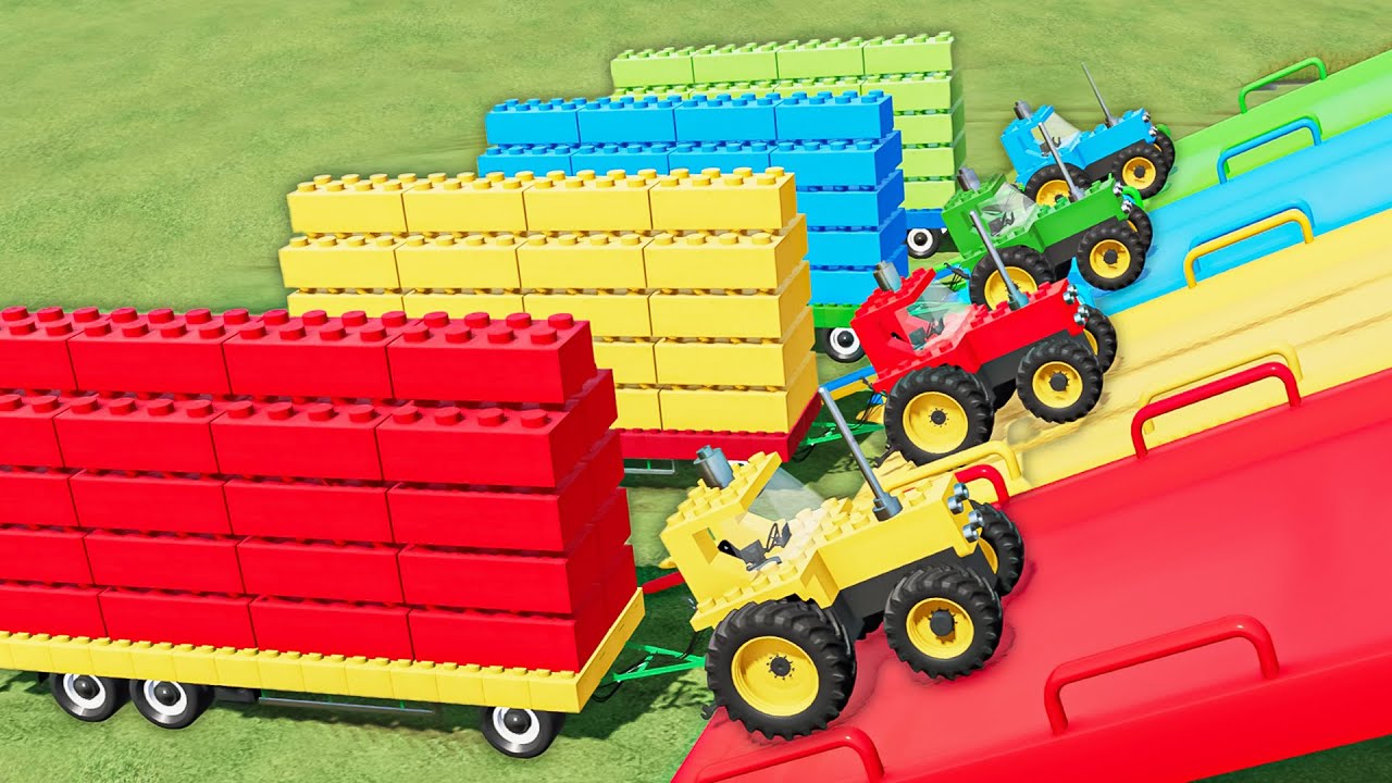 Loader of Colors! Lego Bales Transport! Water Slide VS Lego Tractor ...