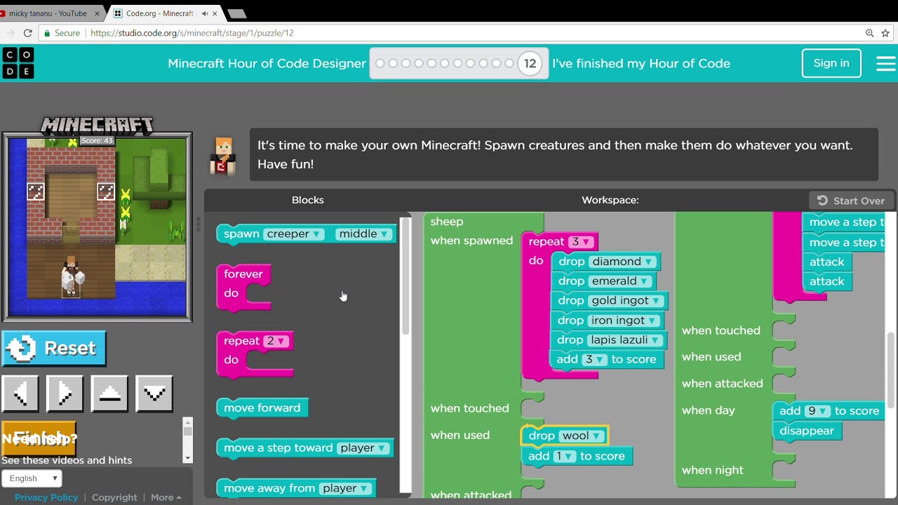 Code org Minecraft EP.2 by Micky - YouTube
