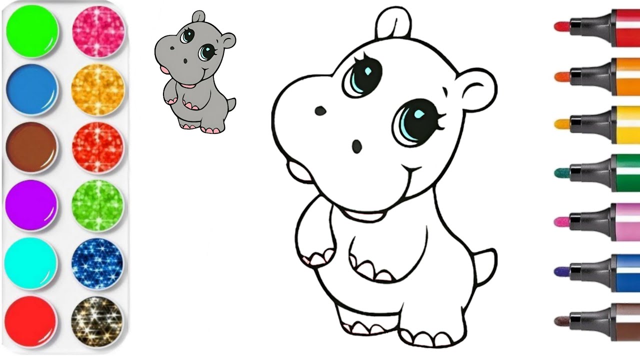 How to draw Hippopotamus | Coloring For Kids & Toodles | Easy to Draw ...