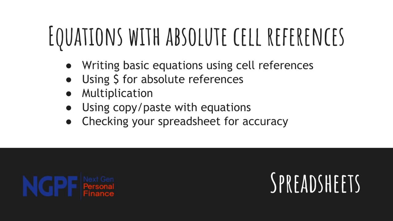 Spreadsheets: Equations with Absolute Cell References - YouTube