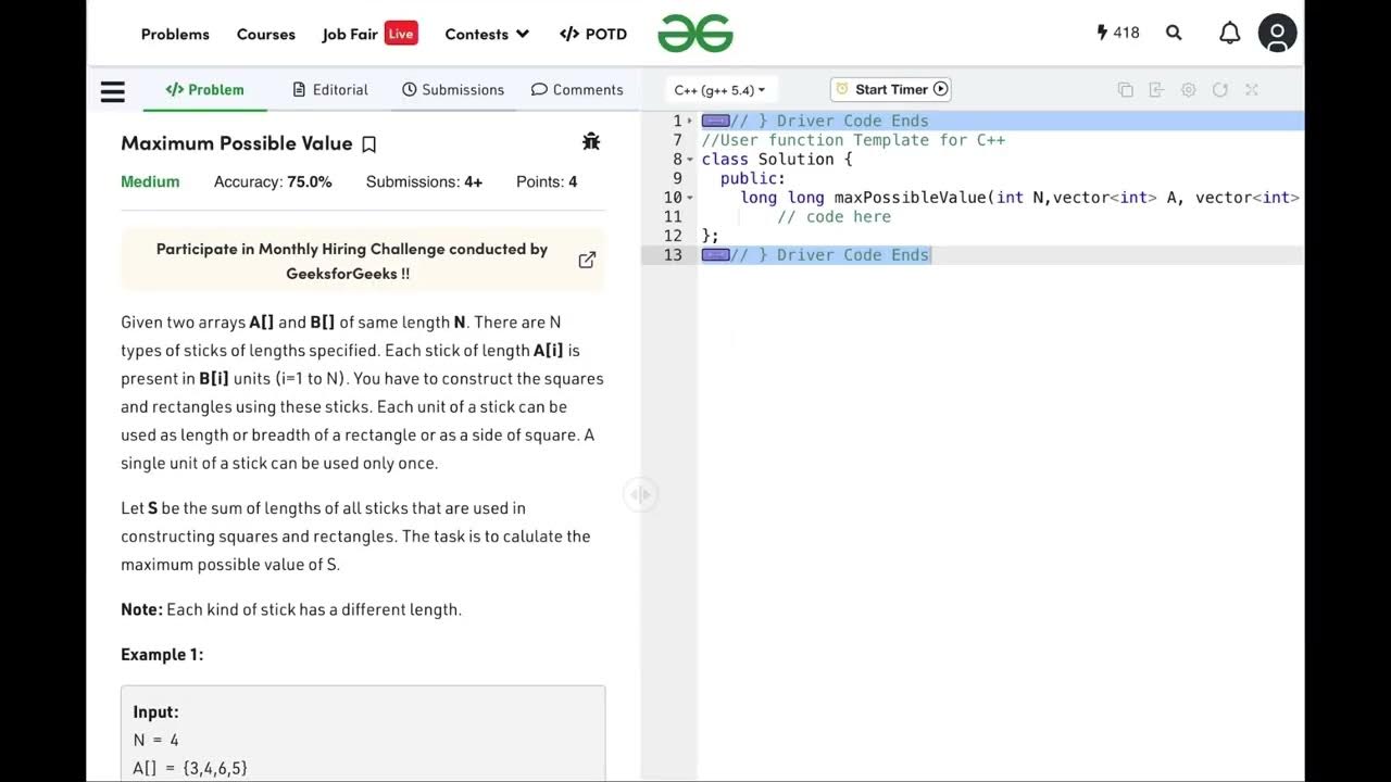 Maximum possible Value || GFG POTD #solution #gfg || 13th march 2023 - YouTube