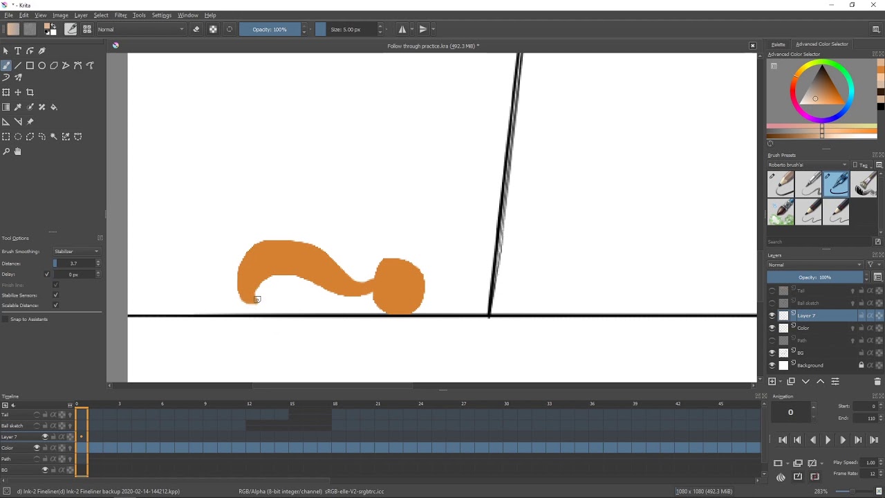 Animation practice in KRITA timelapse - drag and follow through - YouTube