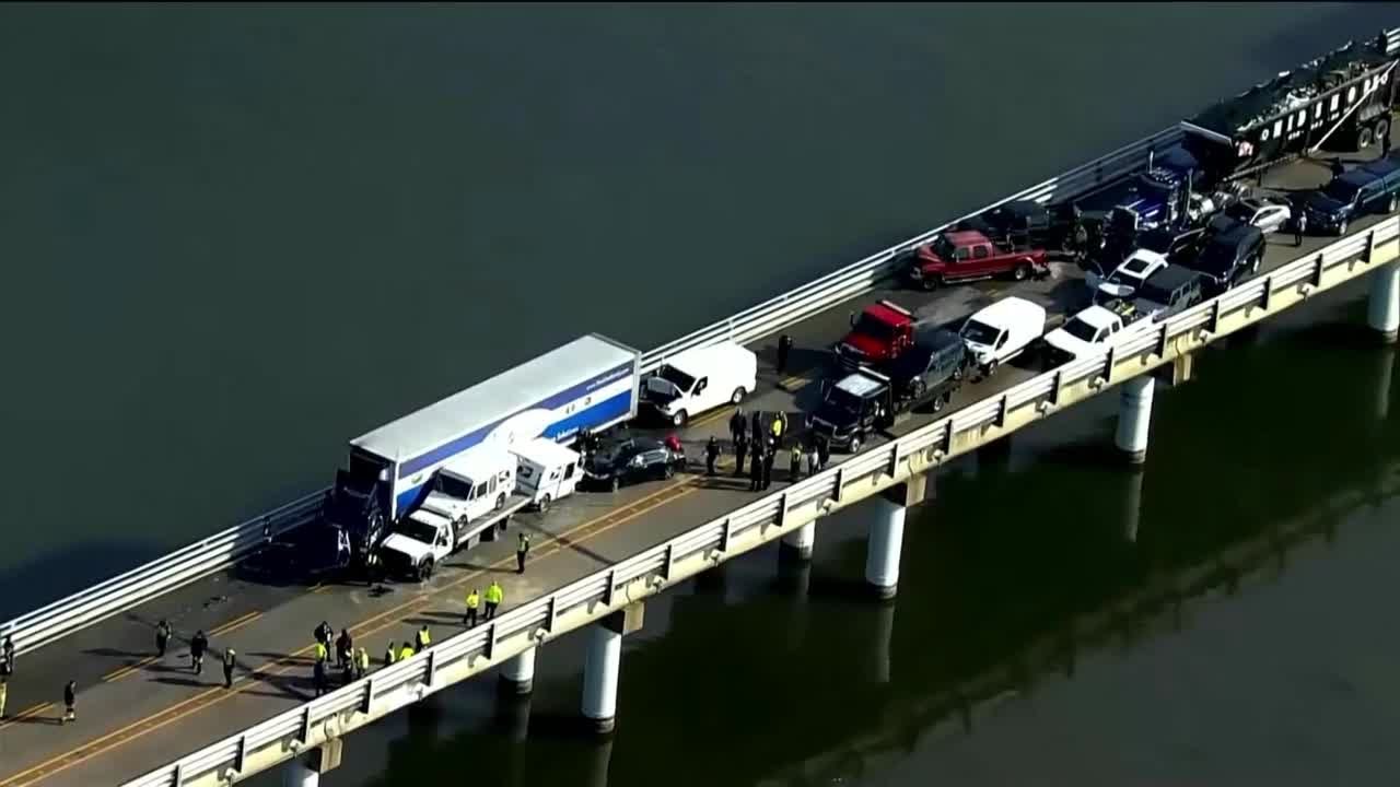 13 people injured when 40-plus vehicles crash on Chesapeake Bay bridge ...