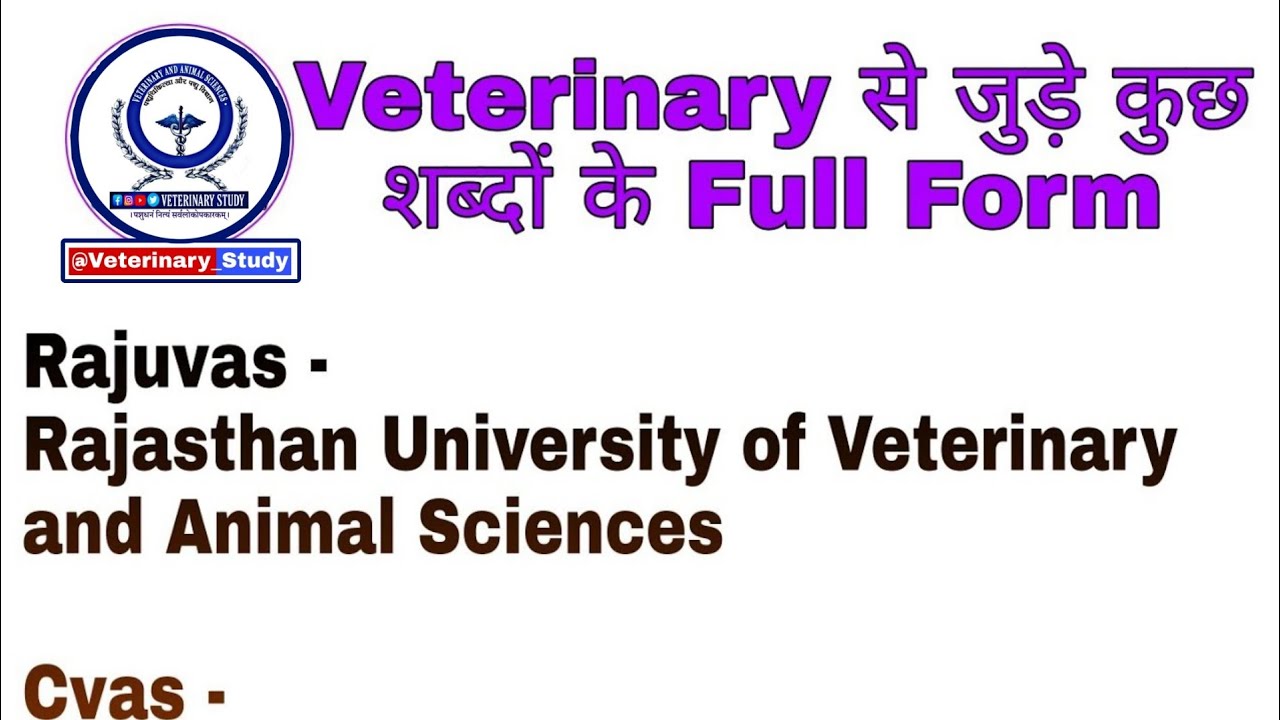 Full Form of Veterinary Related Words || वेटेरिनरी में काम आने वाले कुछ ...