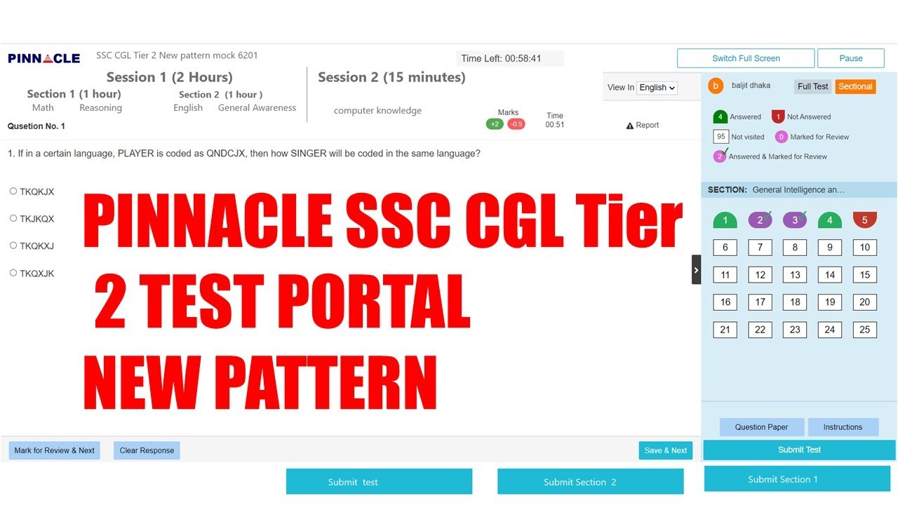 Pinnacle SSC CGL Tier 2 test software I New pattern Test portal ...