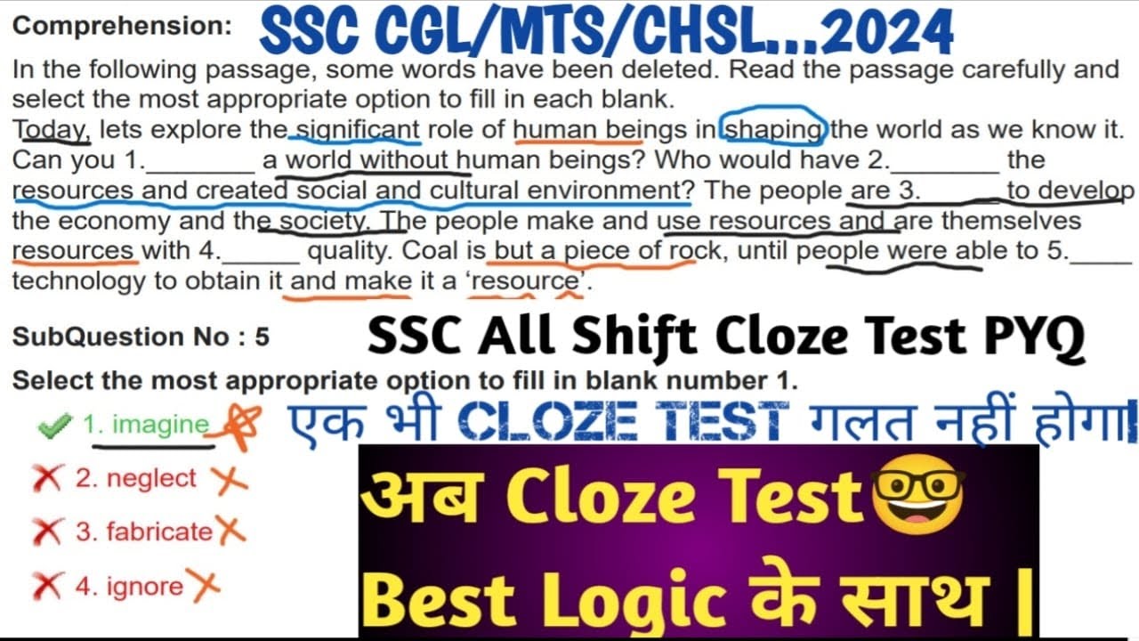 Set 01 SSC Cloze Test+Reading कैसे करें?।SSC CGL/CHSL/MTS|| - YouTube
