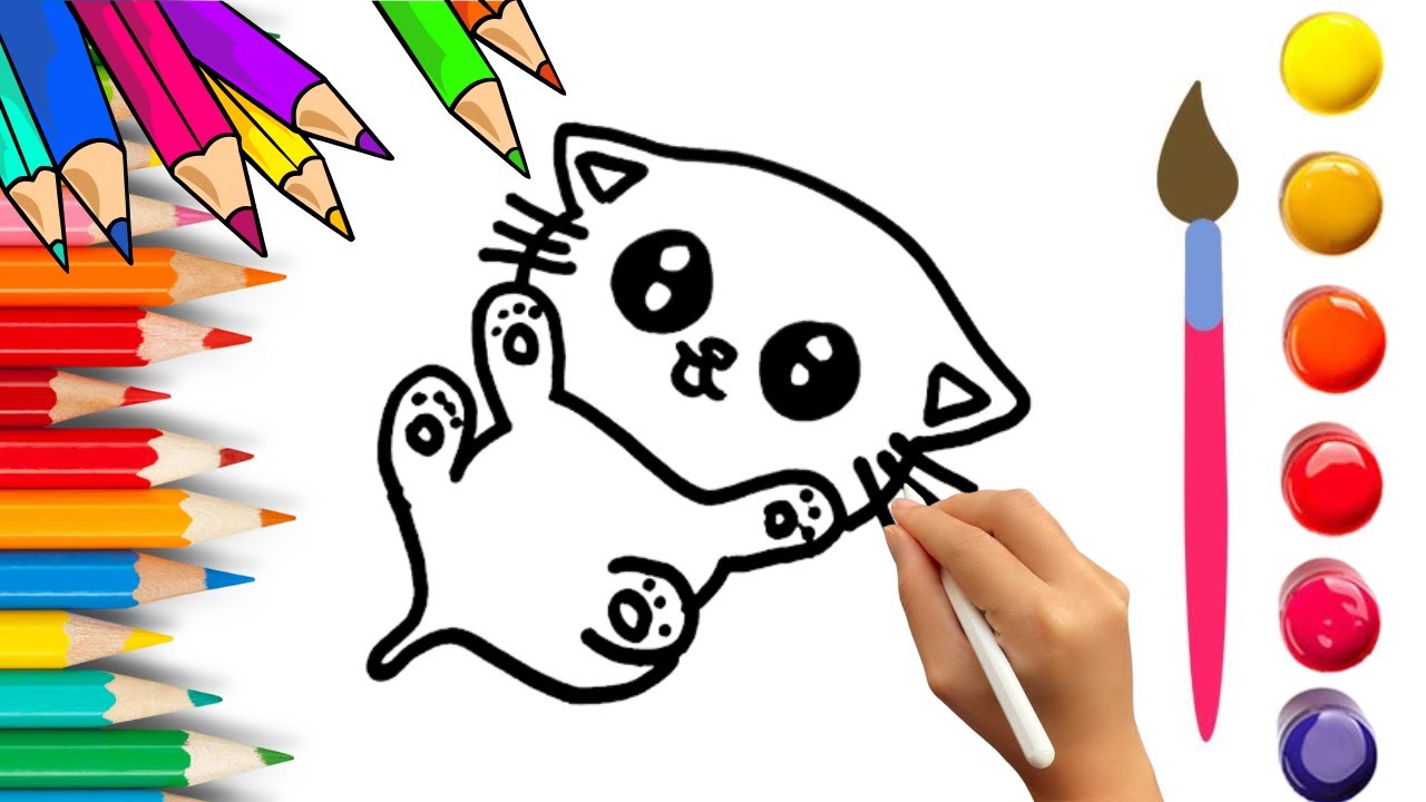 How To Draw cute baby cat Drawing, Painting & Coloring For Kids and ...