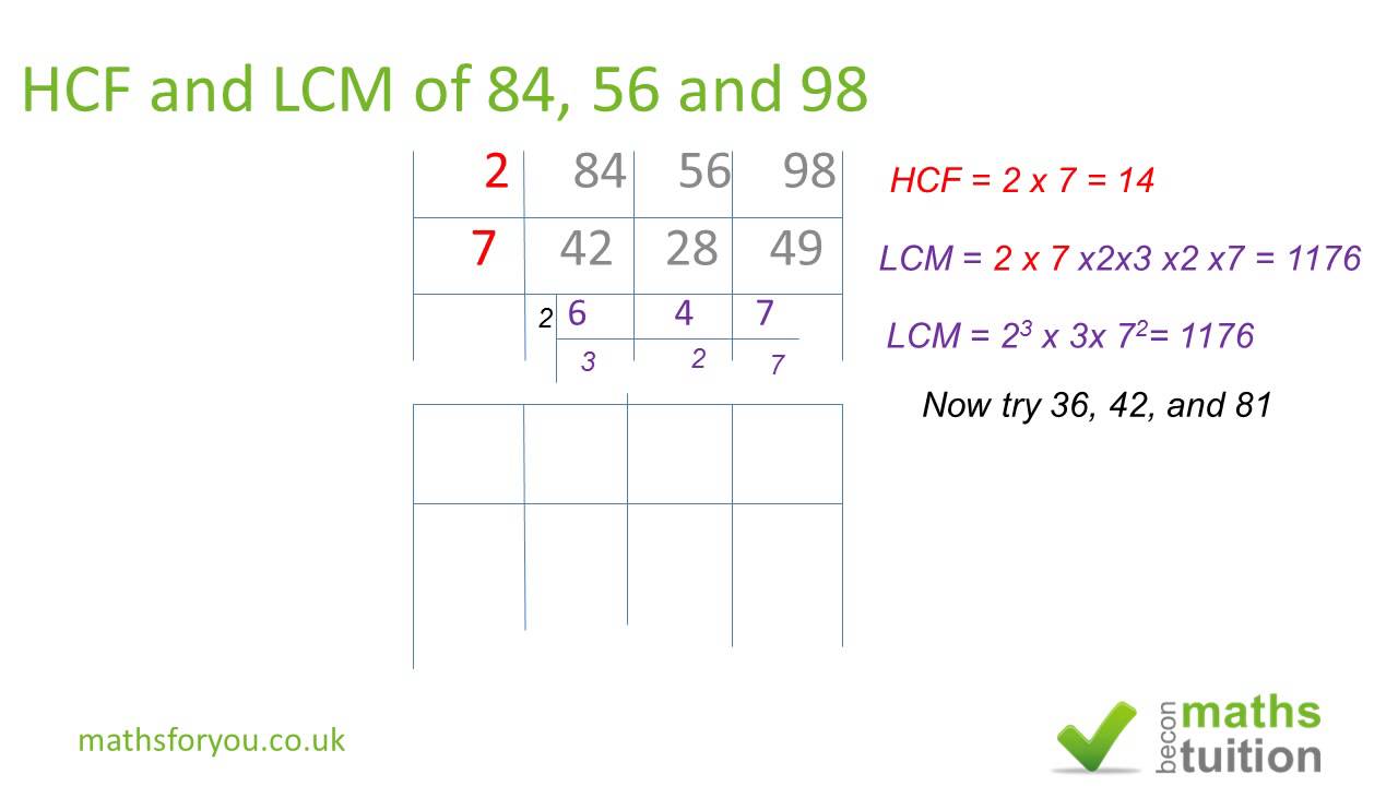HCF And LCM Of 84 56 And 98 Etc YouTube