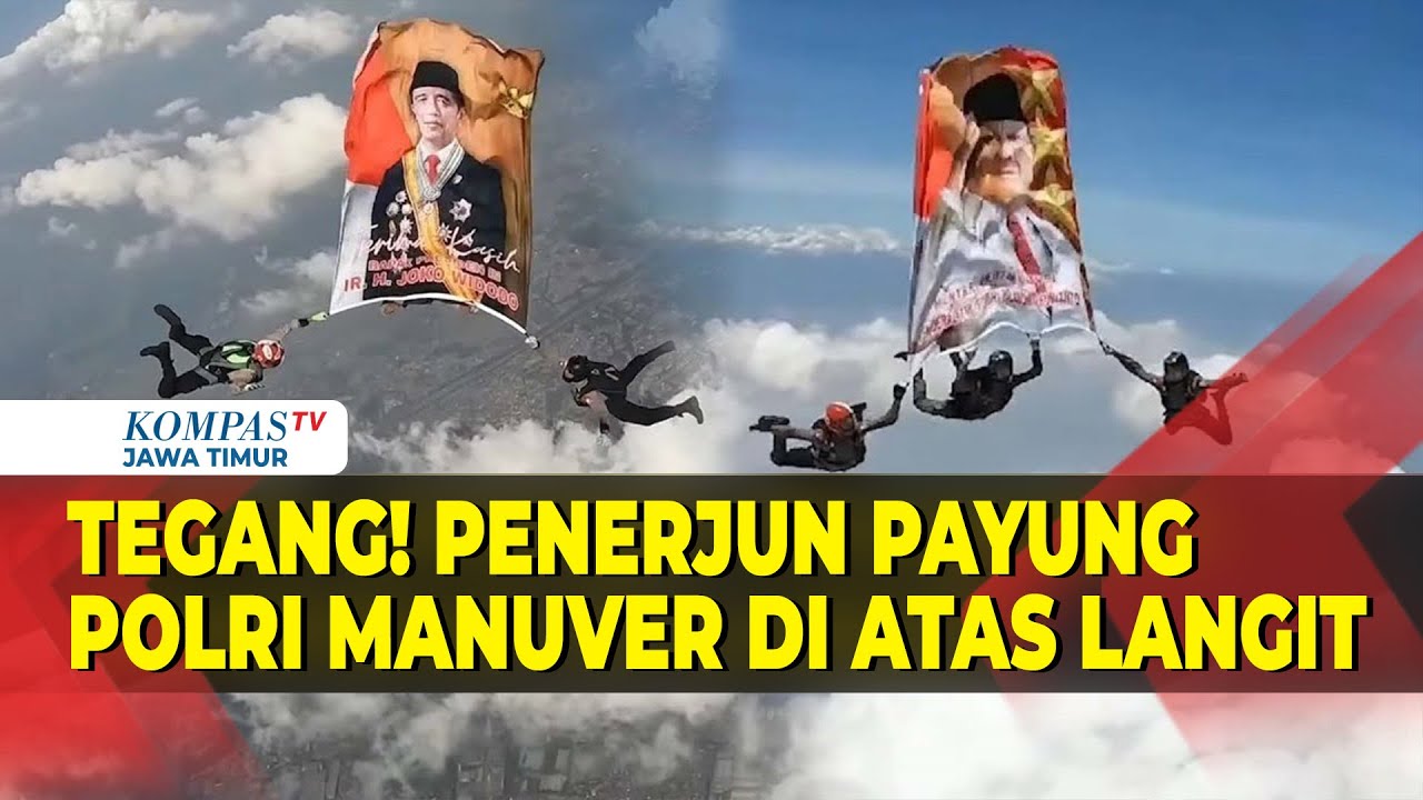 Aksi Udara Tim Penerjun Polri Kibarkan Foto Jokowi dan Prabowo di ...