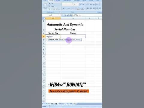 Automatic and Dynamic Serial Number II Shorts II Excel Shorts tips - YouTube