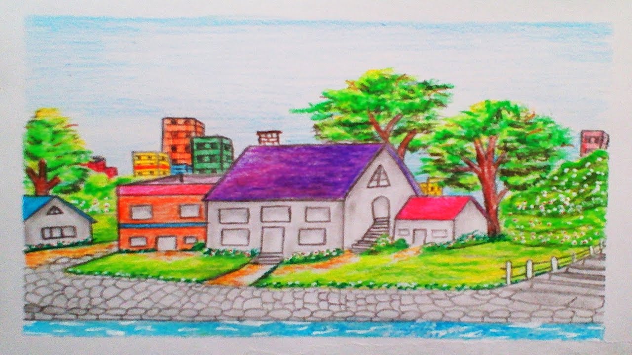 How to draw Landscape /scenery of beautiful nature | How to draw a ...