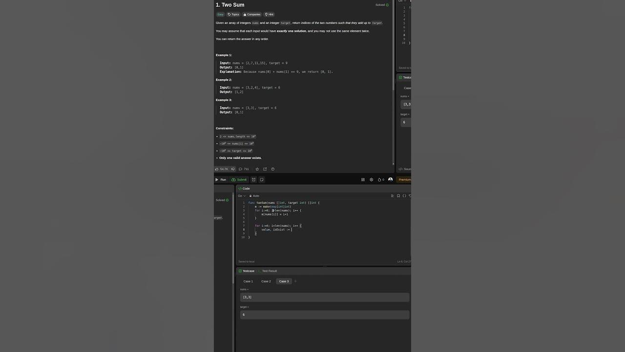 Leetcode Golang 1 Two Sum Tuyennx Shorts Short Youtube