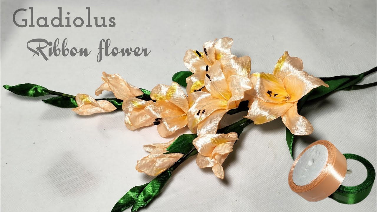 DIY ribbon flower| how to make satin ribbon flower gladiolus| bunga ...