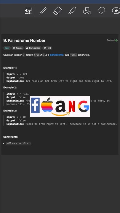 Palindrome Number Problem - Fast Solution Explained in 1 Minute! | Coding Interview Prep #shorts ...