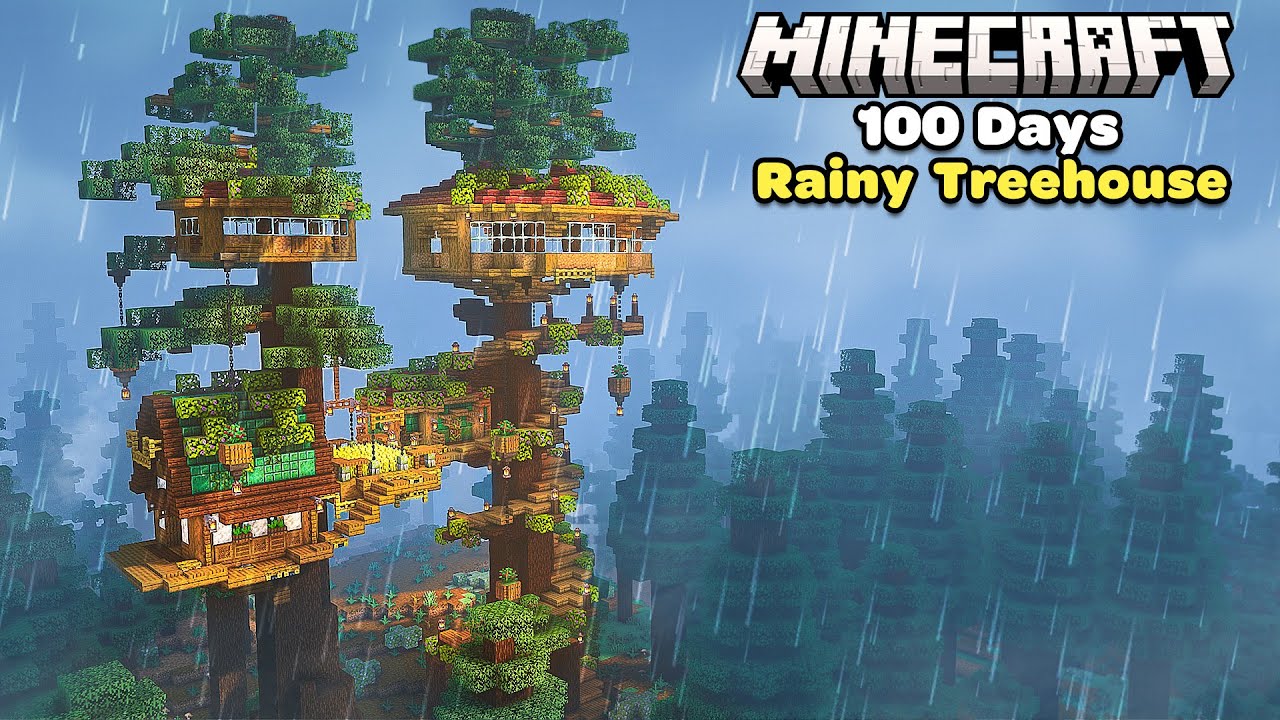 I Spent 100 Days Building a Cozy Rainy Treehouse in Minecraft - YouTube