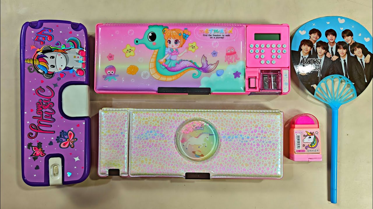 unicorn pencil case, calculator pencil box, 3in1 set, bts pen ...