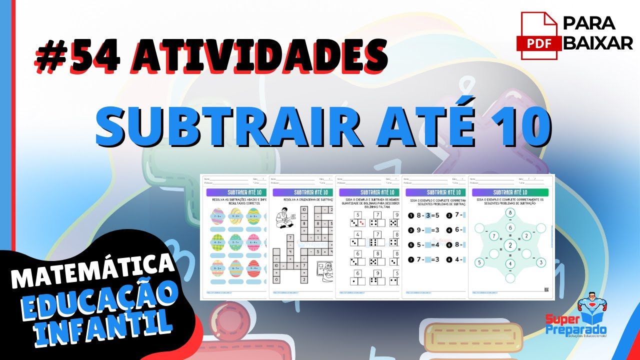 #54 Atividades de Subtrair até 10 para Educação Infantil e 1º ano EF ...
