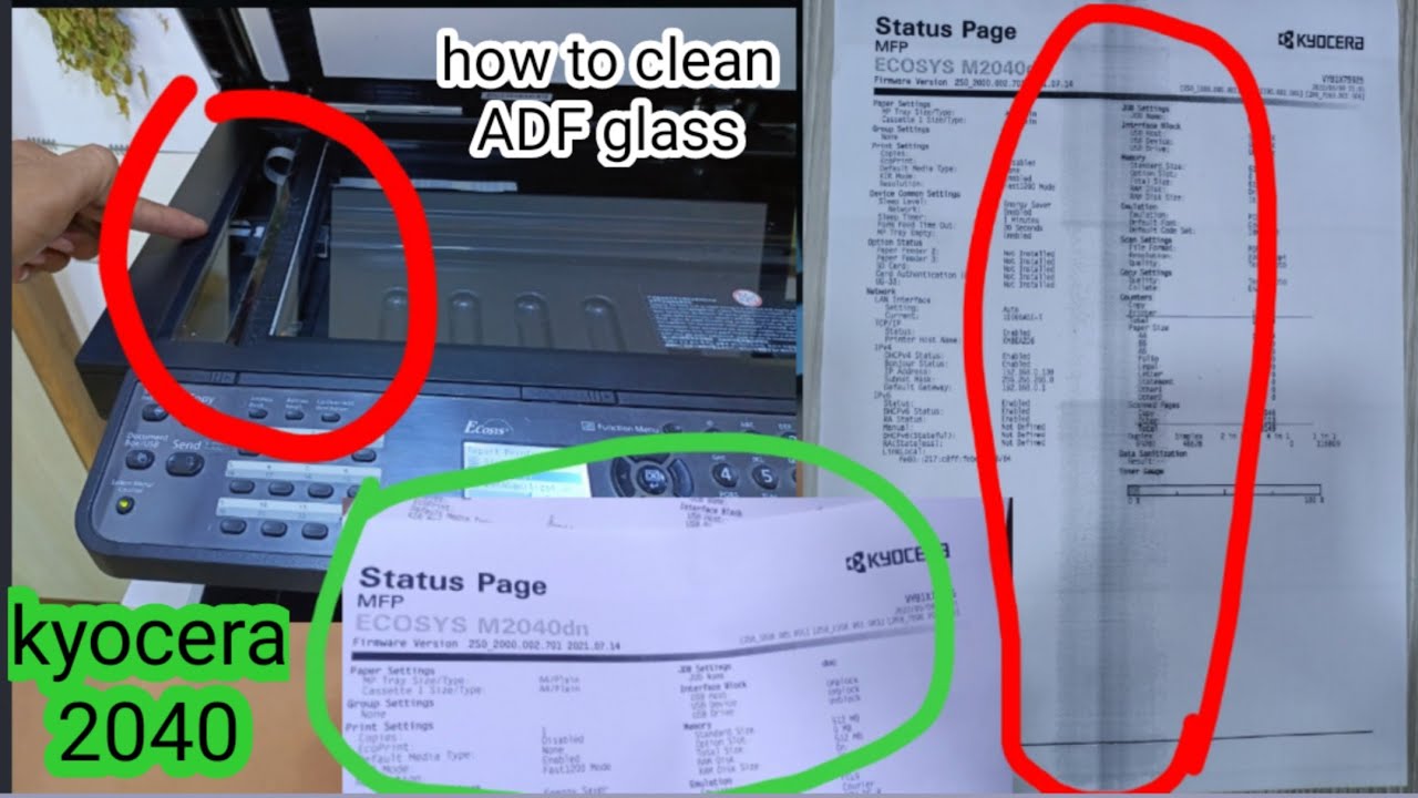 Kyocera m2040dn how to clean ADF glass || black copy प्रिन्ट आने पर kya ...