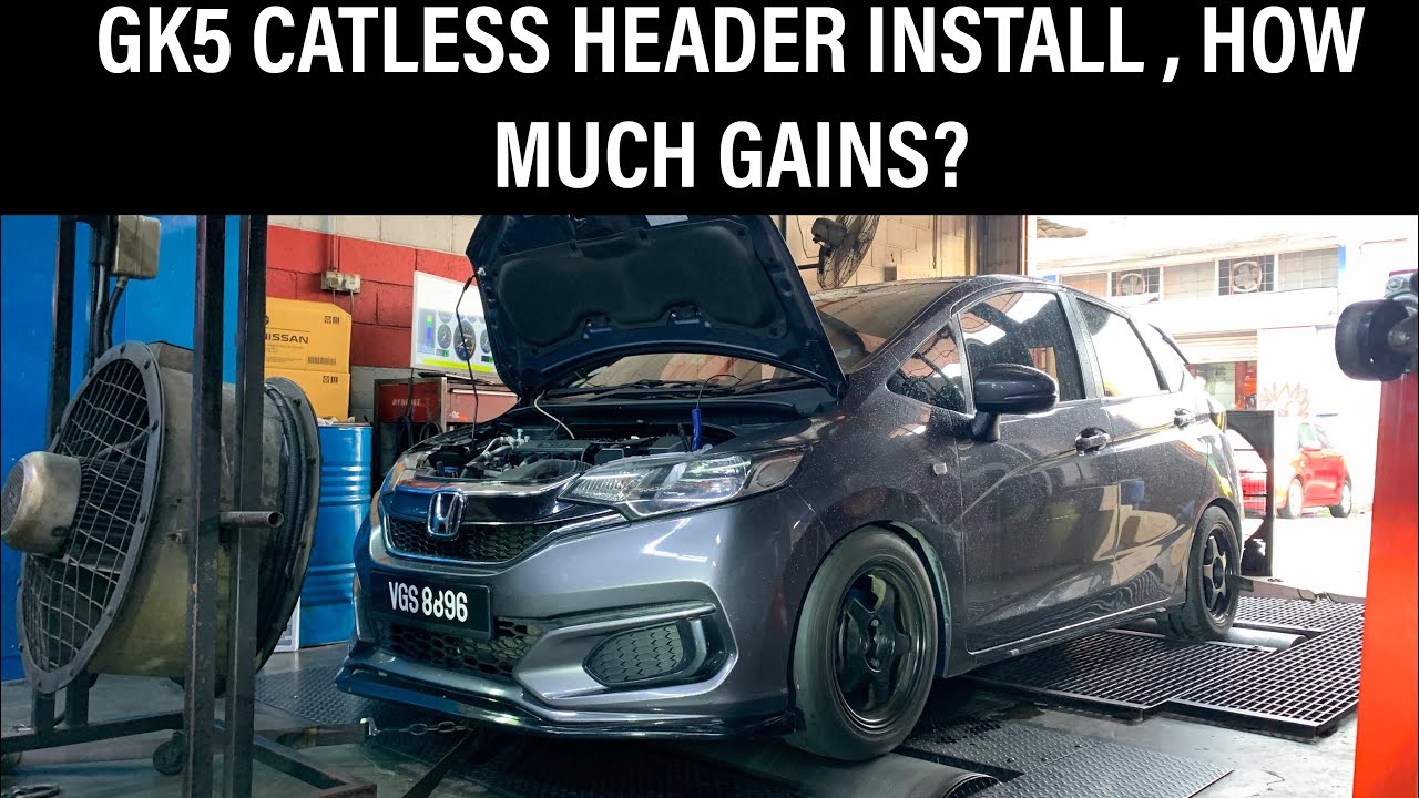 JAZZ GK5 DYNO RUN | 2 INCH CATLESS HEADER INSTALL , HOW MUCH POWER GAIN ...