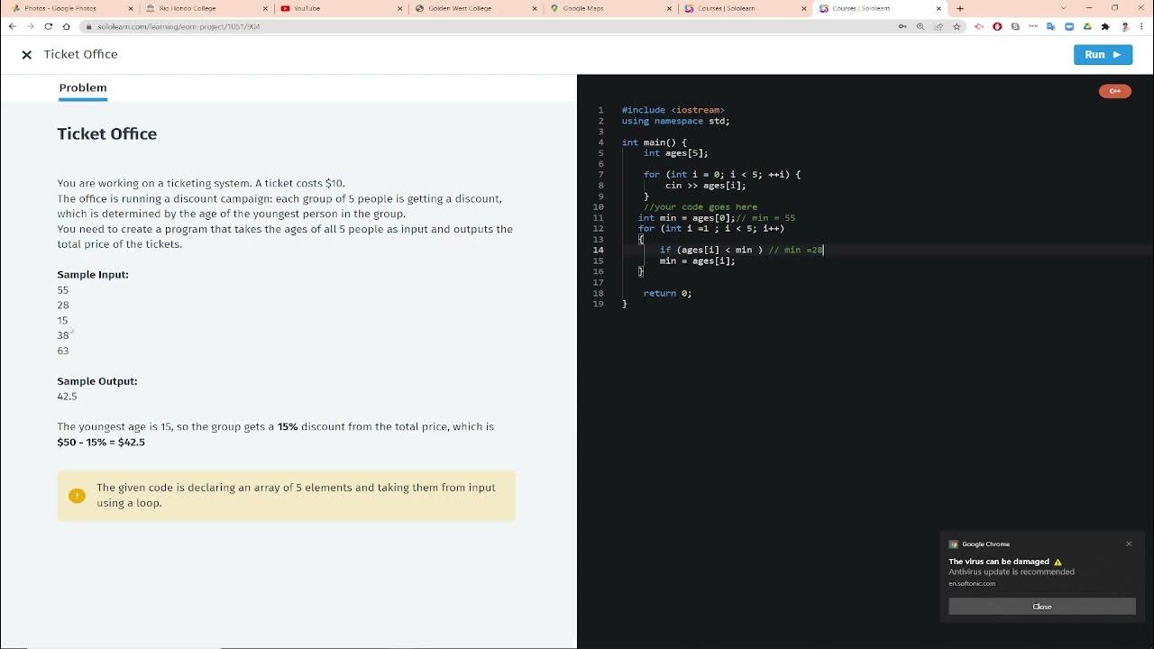 C++ SoloLearn Project 35 ticket office - YouTube