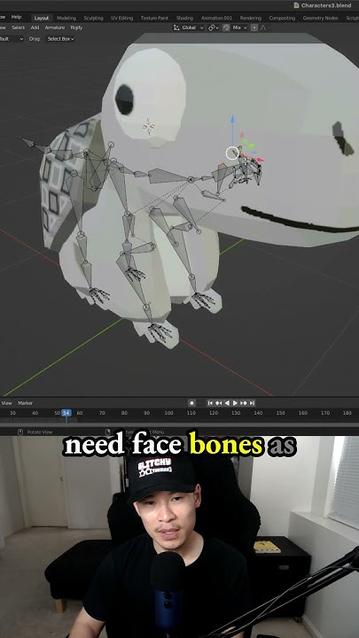Simplify Face Rig by Removing Unnecessary Bones - 3d game character in Blender - 3.4: Dino ...