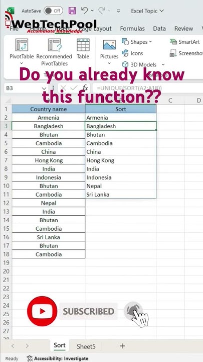 How To Sort Any Column With Unique Data In Excel Excel Excelfunctions Excelformula Shorts