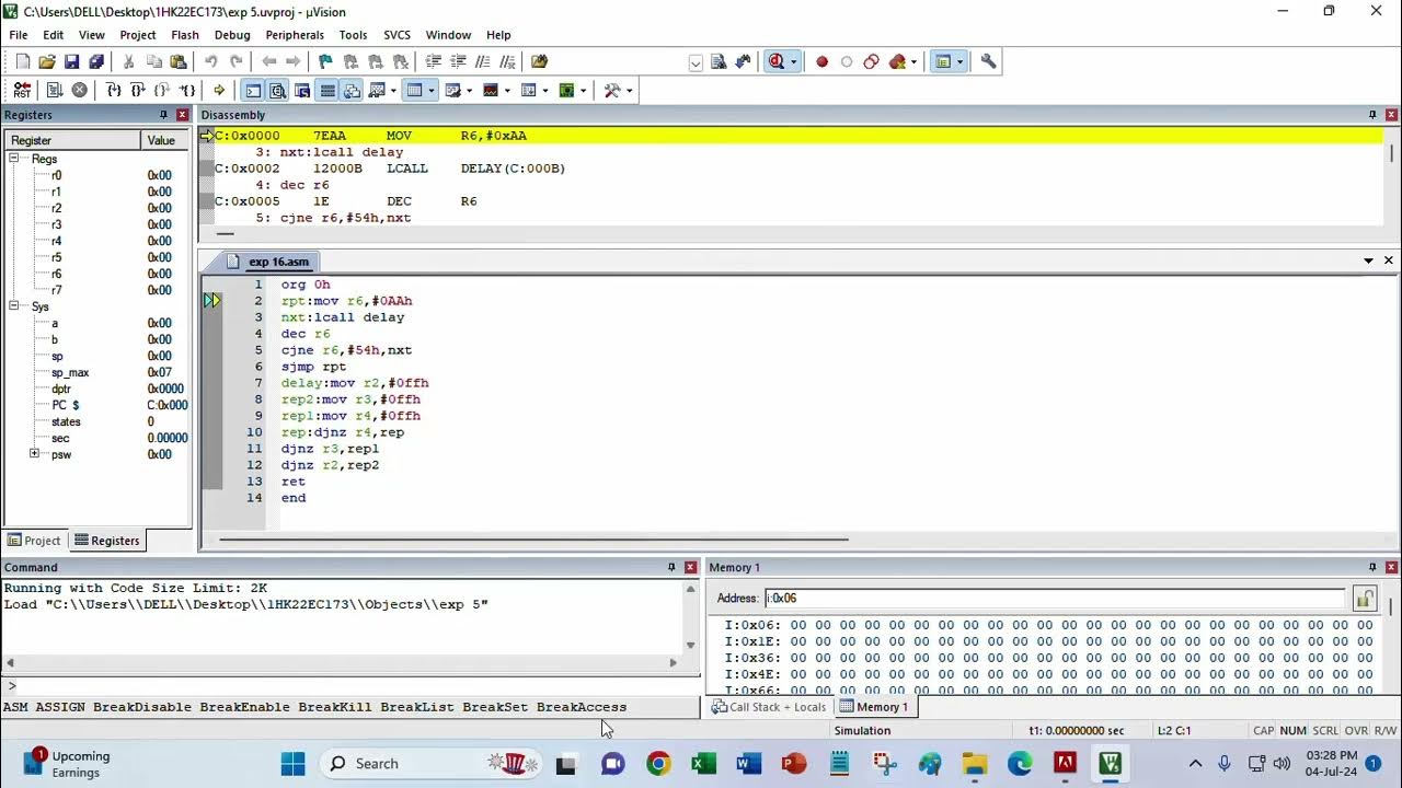 exp16 Write an ALP for Hexadecimal DOWN Counter MICROCONTROLLER 8051 BECL456A 22 SCHEME LAB ...