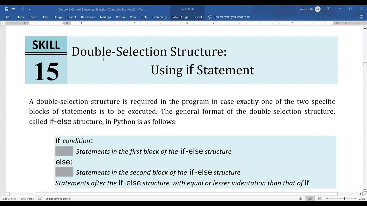 Simplified Python [Skill 15] Double-Selection Structure: Using if-else Statement | Urdu | Hindi ...