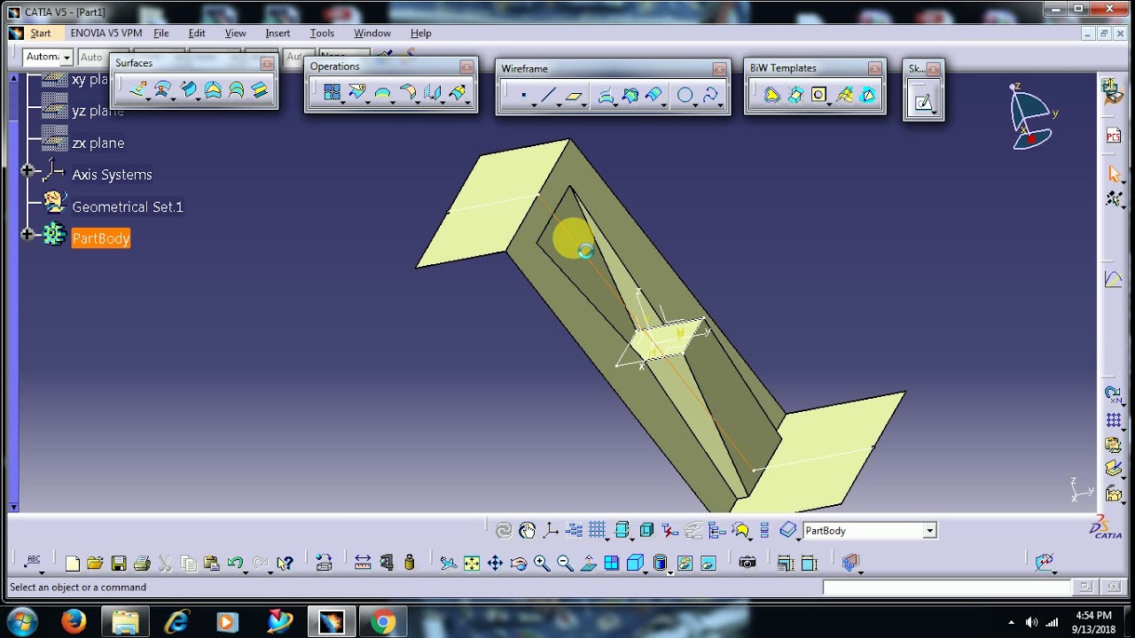 CATIA V5 - SURFACING - DIABOLO OPTION - YouTube