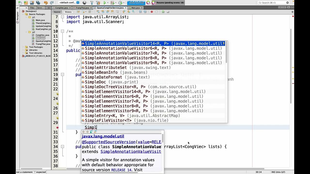 [JAVA] Java 1- P12- Nhập đối tượng công việc - YouTube