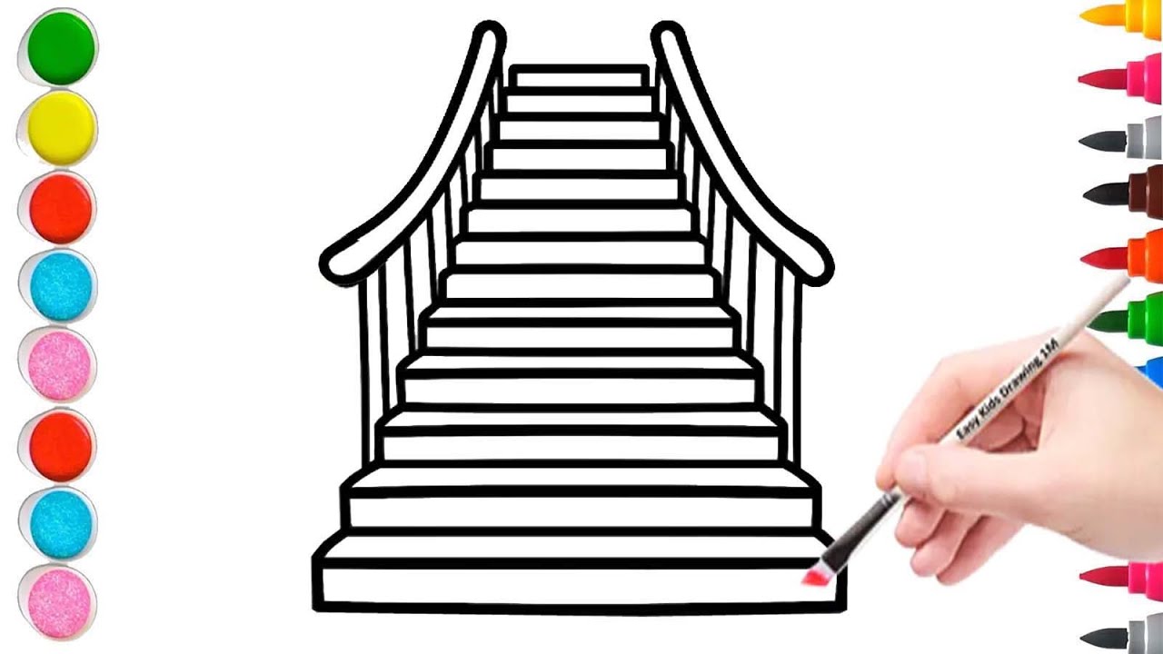 How To Draw a Staircase Easy For Kids // Rainbow Stairs Drawing For ...