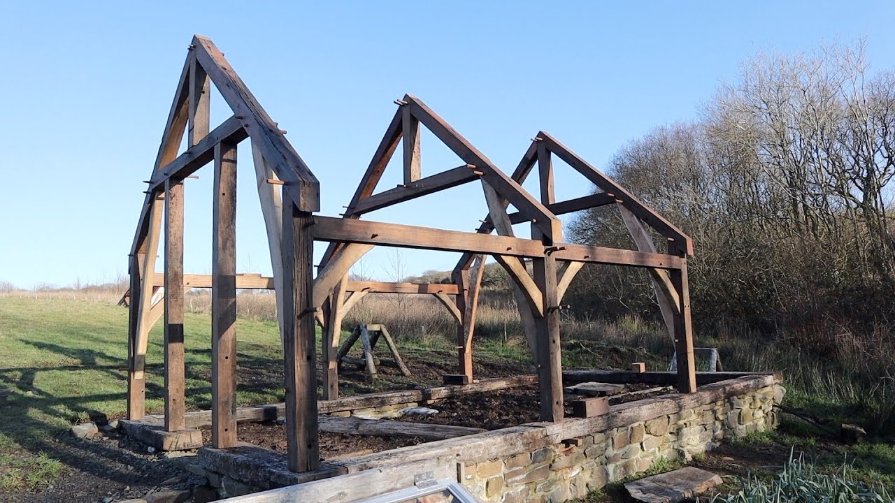 Spring Fed Timber Framed Greenhouse Part 7 How to cut wind braces - YouTube