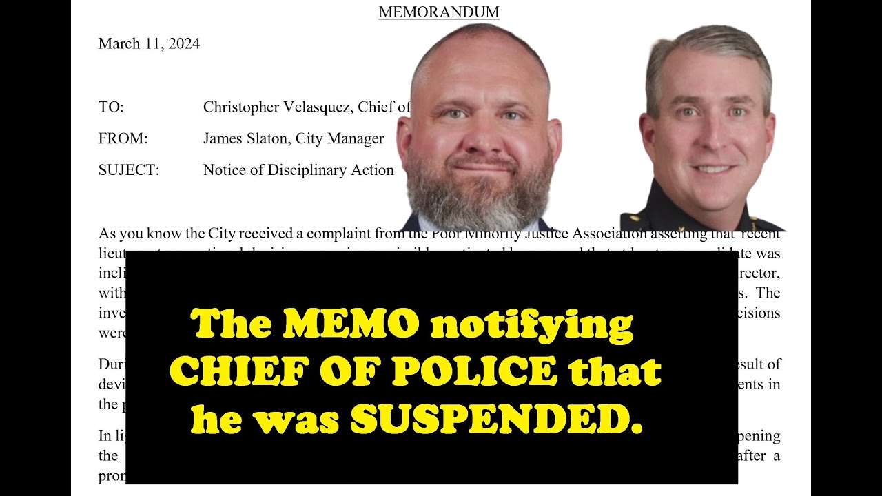 MEMO SUSPENDING CHIEF OF POLICE Chris Velasquez by LAKE WALES, Florida ...