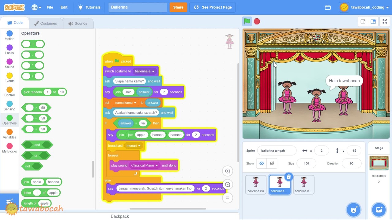 Scratch Tutorial untuk anak SD - Ballerina bagian 2 (animasi) - YouTube